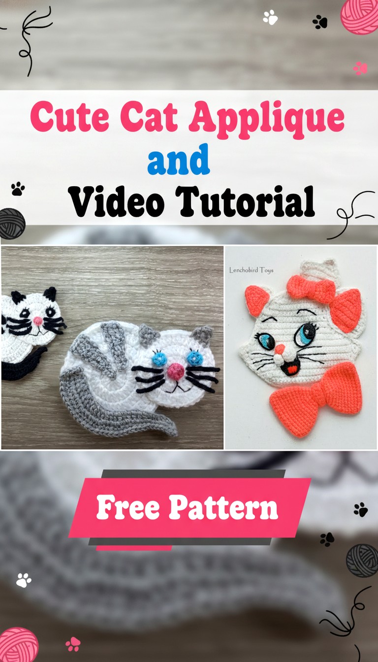 10 Easy Crochet Cat Applique Pattern (Free & Beginner‑Friendly ...